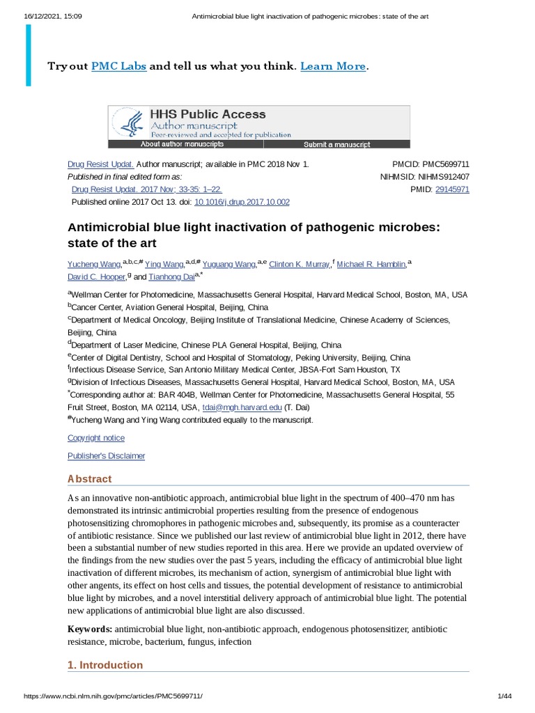 Antimicrobial Blue Light Inactivation of Pathogenic Microbes - State of ...