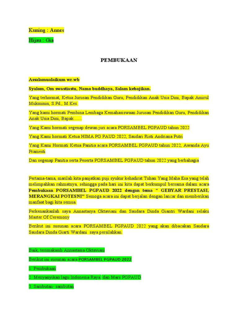 Teks Pembukaan MC | PDF