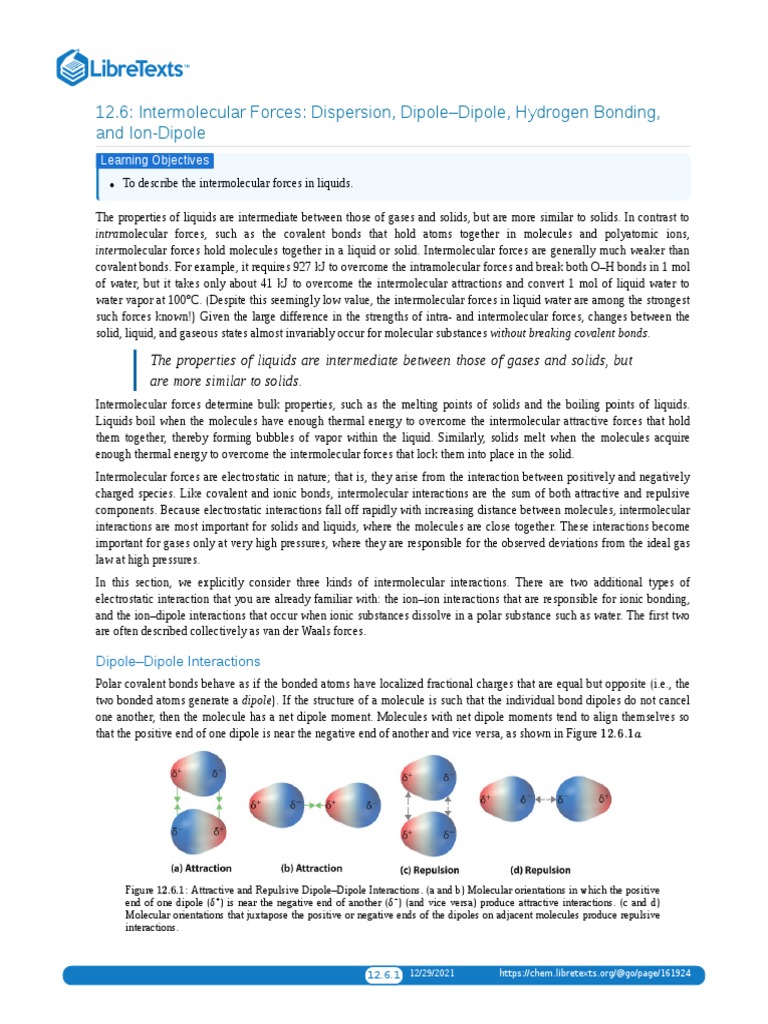 12.6: Intermolecular Forces: Dispersion, Dipole-Dipole, Hydrogen ...