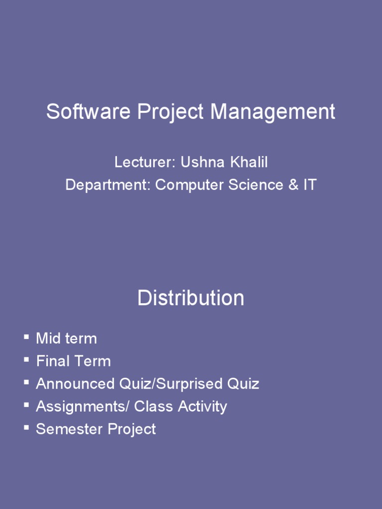 Software Project Management: Lecturer: Ushna Khalil Department ...