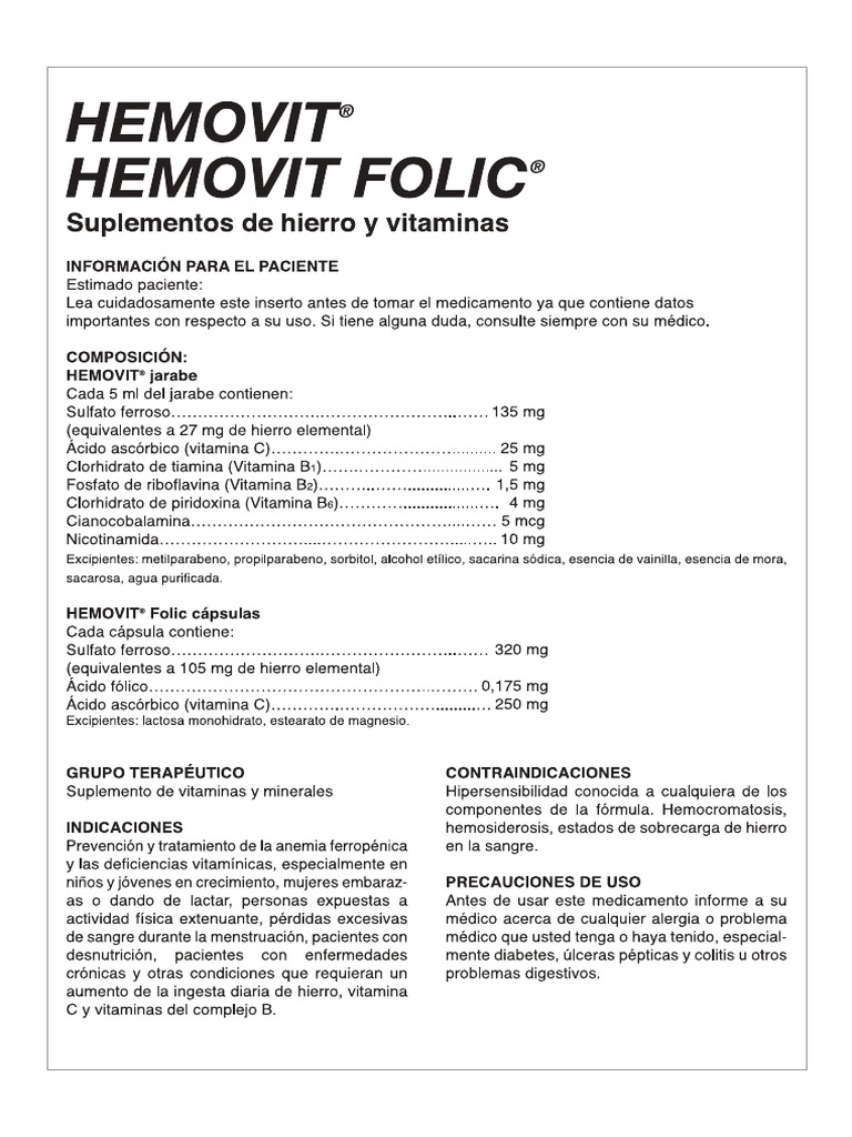 Inserto Hemovit Folic | PDF