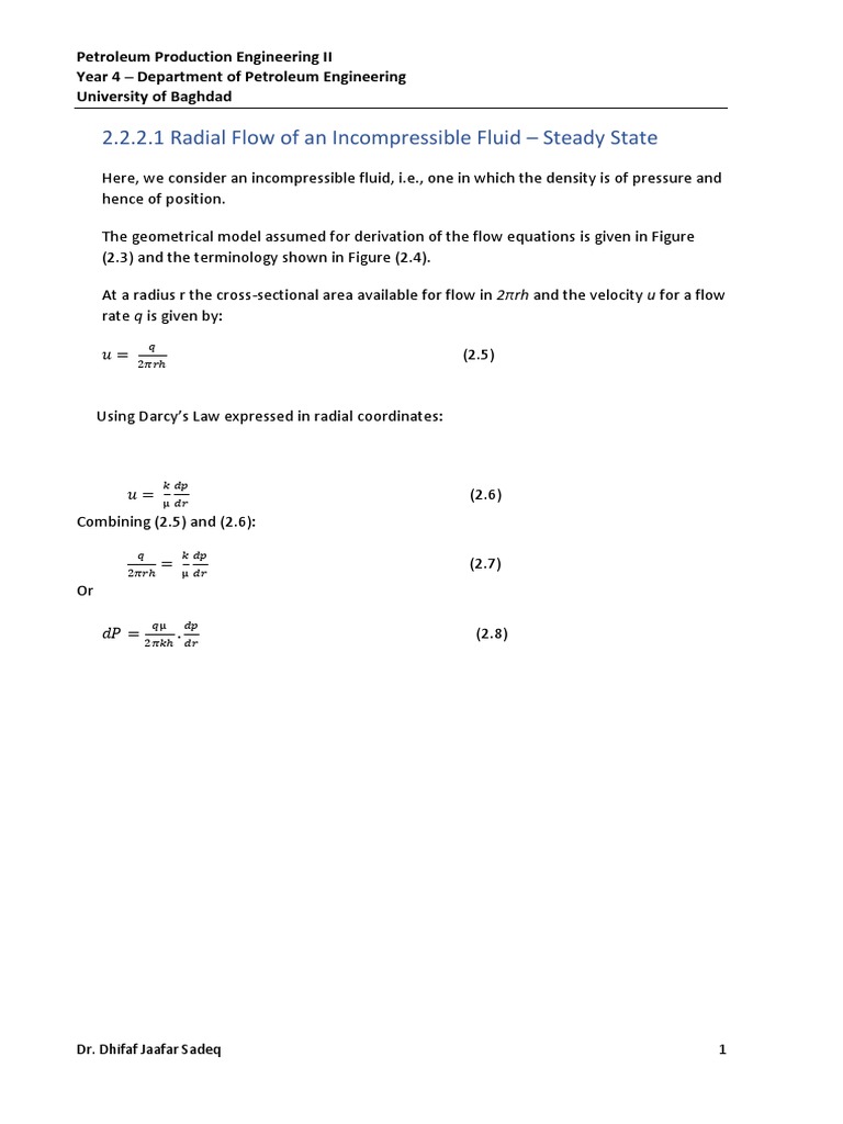 2.2.2.1 Radial Flow of An Incompressible Fluid - Steady State | PDF ...