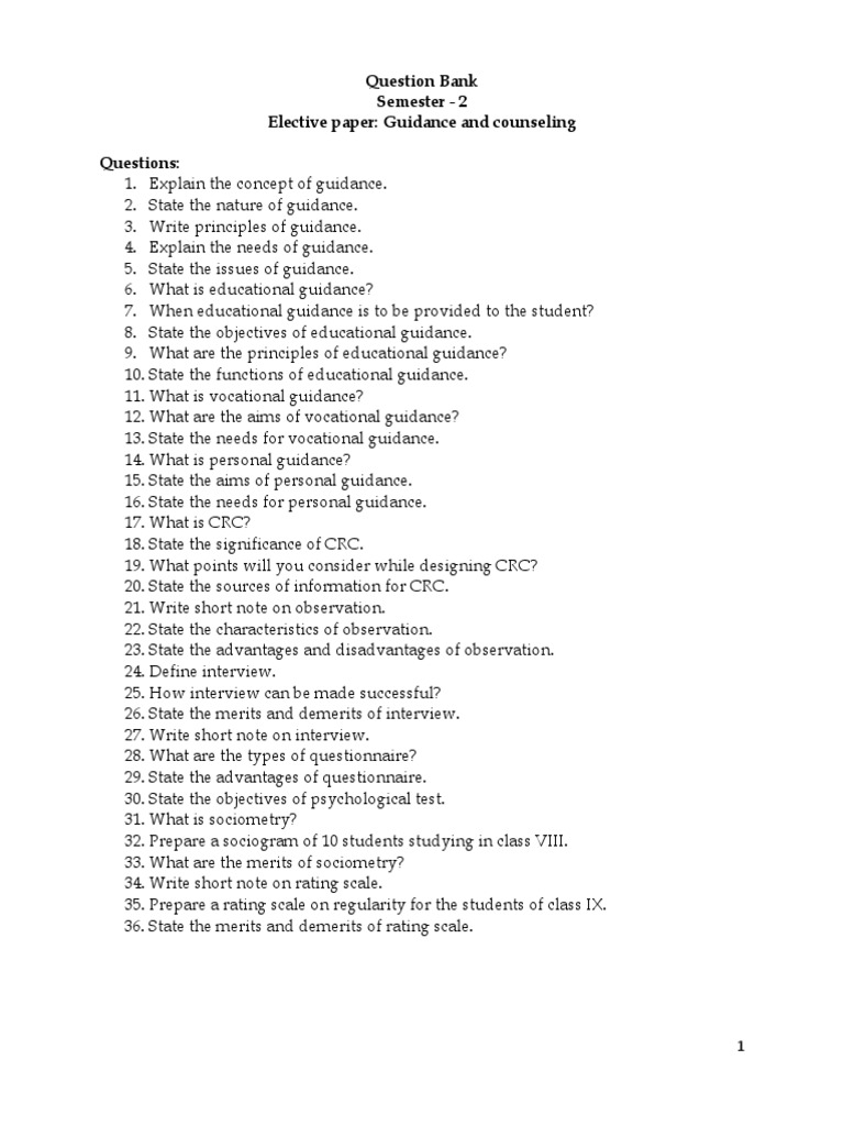 Guidance and Counseling Question Bank | PDF | School Counselor | Behavioural Sciences