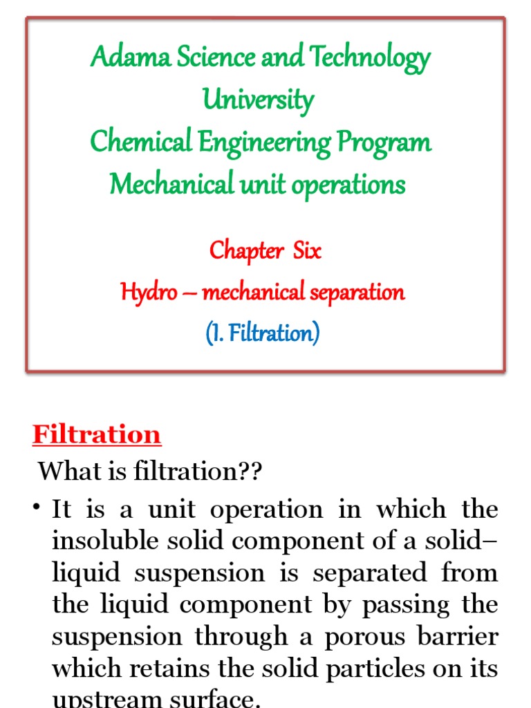Mechanical Operations Filtration | PDF | Filtration | Fluid Dynamics