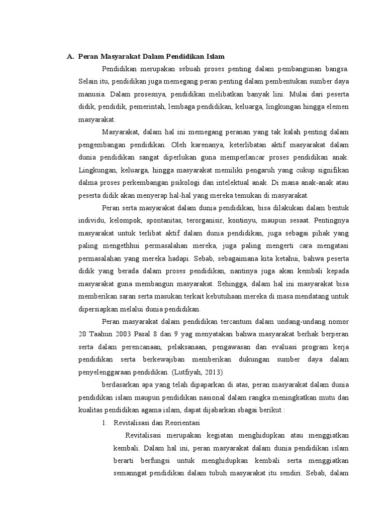 Peran Masyarakat Dalam Pendidikan Islam | PDF