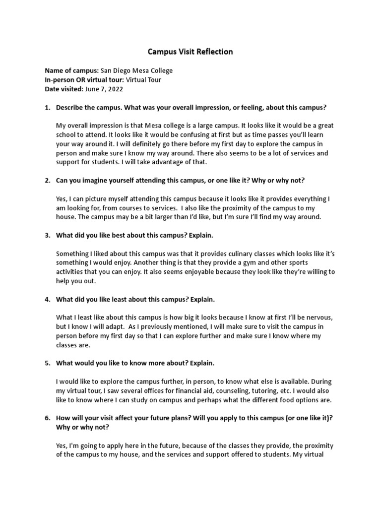 Campus Visit Reflection Final | PDF