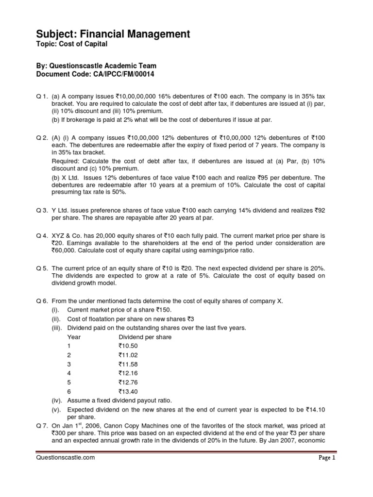 Cost of Capital Question Bank | PDF | Cost Of Capital | Capital Structure