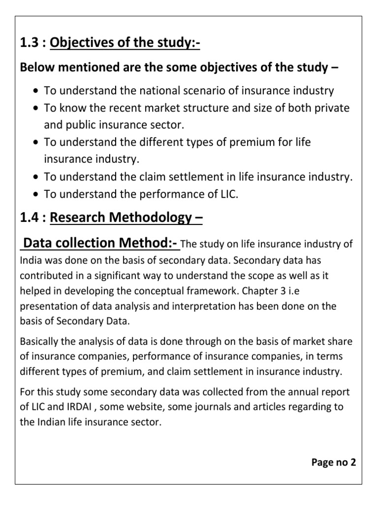 Below Mentioned Are The Some Objectives of The Study | PDF | Insurance ...
