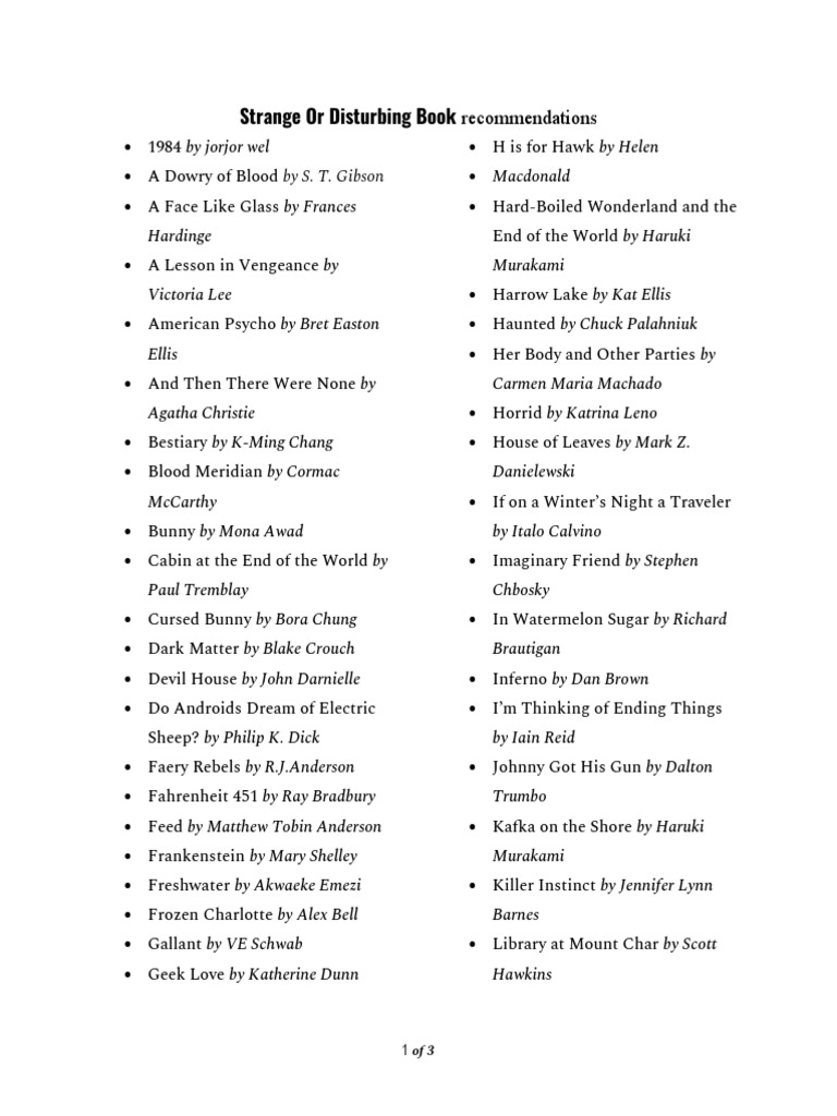 Strange or Disturbing Book Recommendations | PDF | Novels
