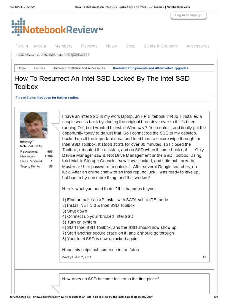 How To Resurrect An Intel SSD Locked by The Intel SSD Toolbox ...