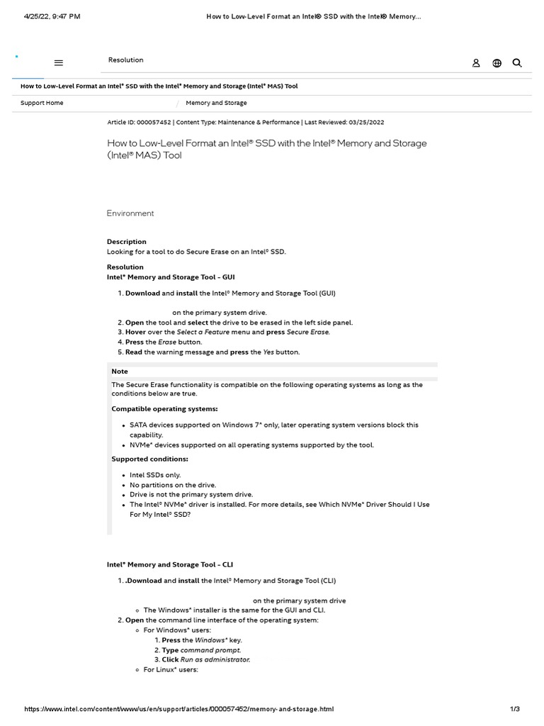 How to Low-Level Format an Intel® SSD with the Intel® M | PDF | Solid ...