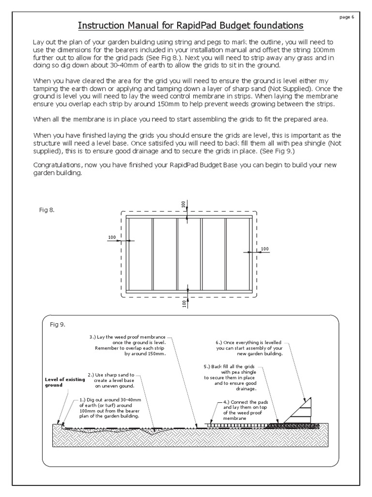 Instruction Manual For Rapidpad Budget Foundations: Level of Existing Ground | PDF
