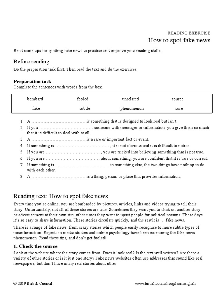 Reading B1 How To Spot Fake News | PDF | News | Communication