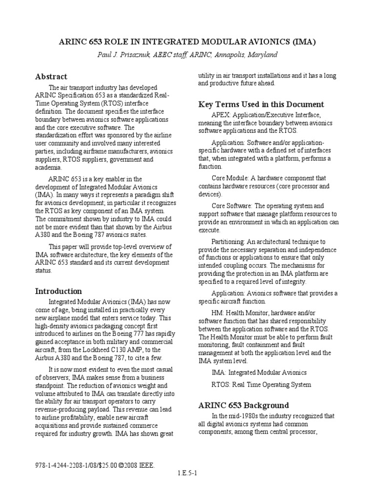 Arinc 653 Role in Integrated Modular Avionics (Ima) | PDF | Software | Process (Computing)