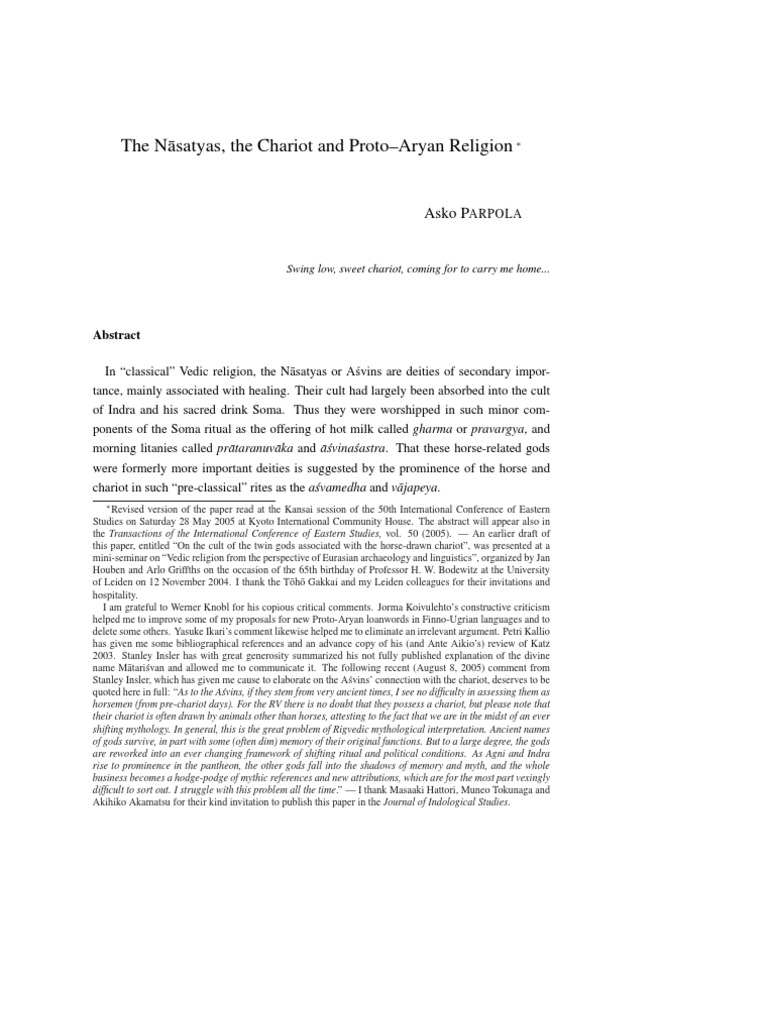 Parpola, Asko - The Nasatyas, The Chariot and Proto-Arian Religion ...