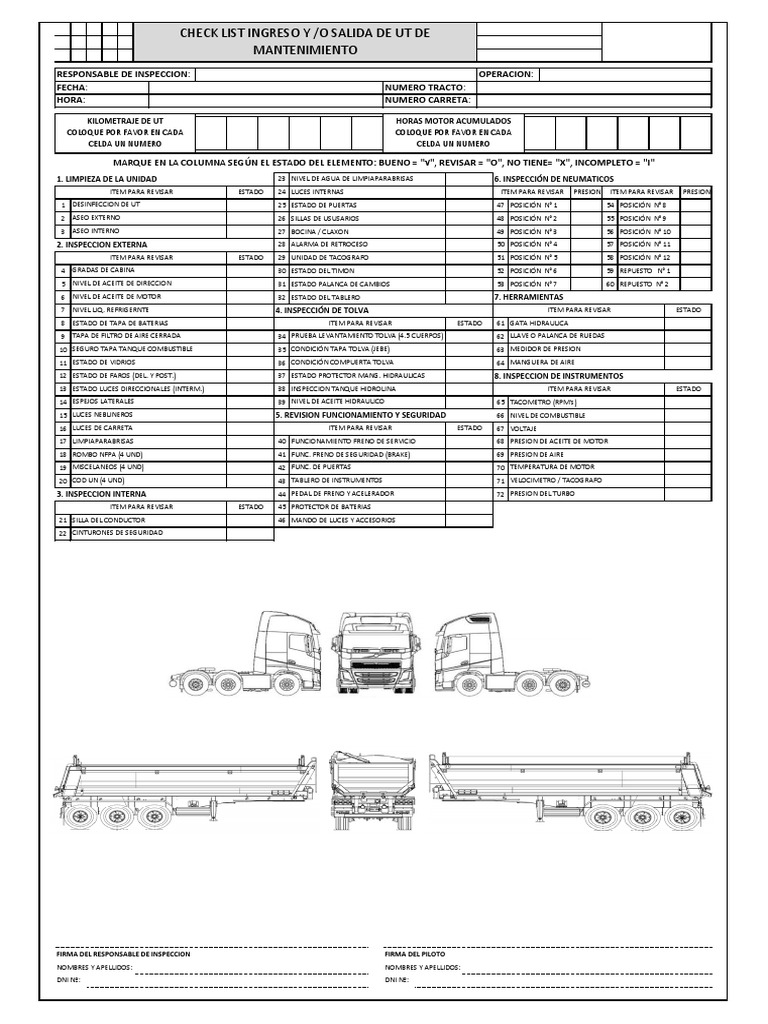 CHECK LIST INGRESO Y O SALIDA DE UT DE MANTENIMIENTOvf | PDF | Vehículos