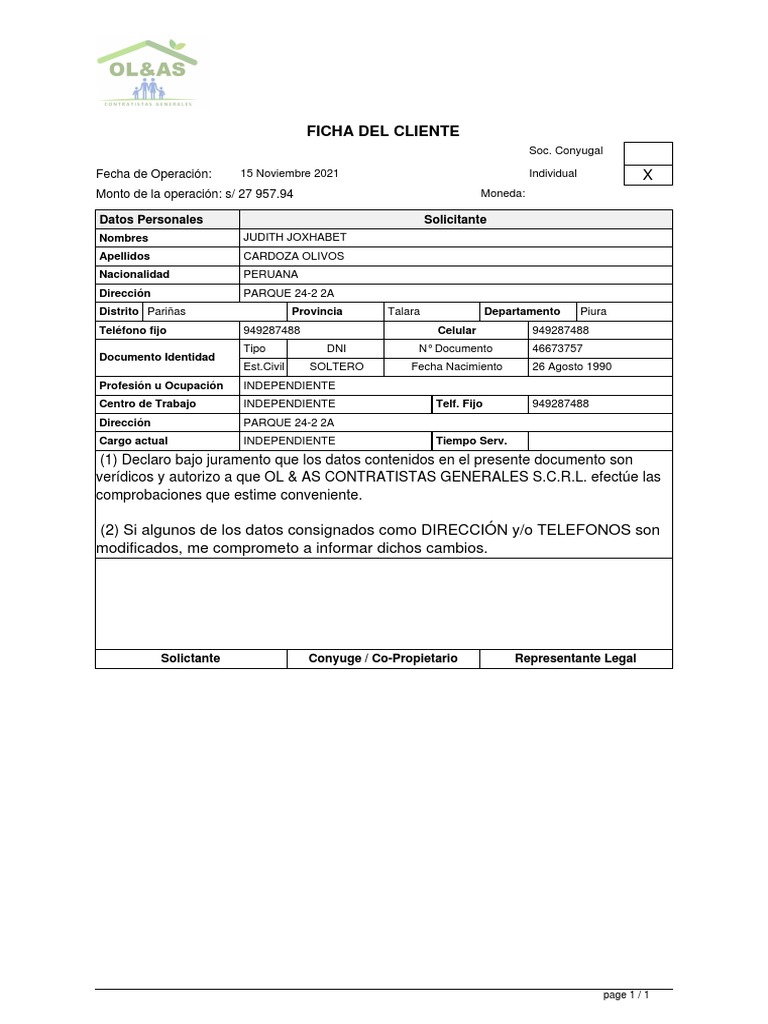 Ficha de Cliente | PDF