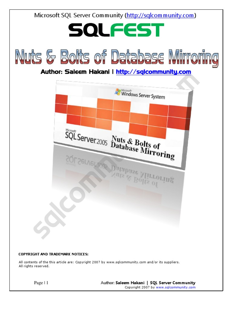 Nuts and Bolts of Database Mirroring | PDF | Microsoft Sql Server | Database Transaction