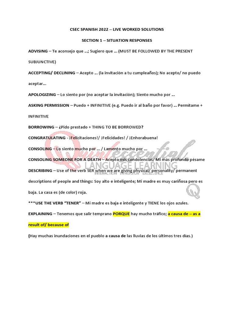 Csec Spanish 2022 - Live Worked Solutions | PDF