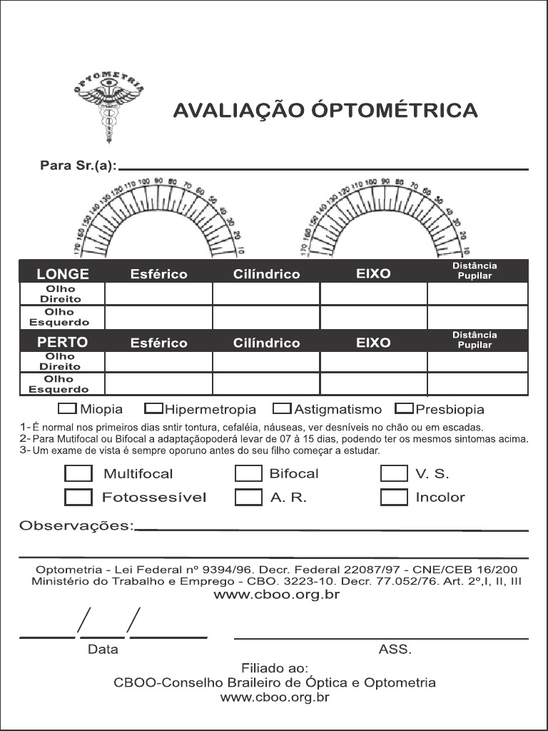 Blocos de AVALIAÇÃO ÓPTOMÉTRICA | PDF