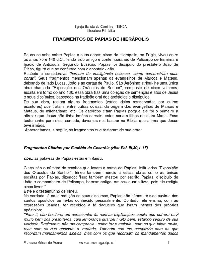 Papias | PDF | João, o Apóstolo | Jesus