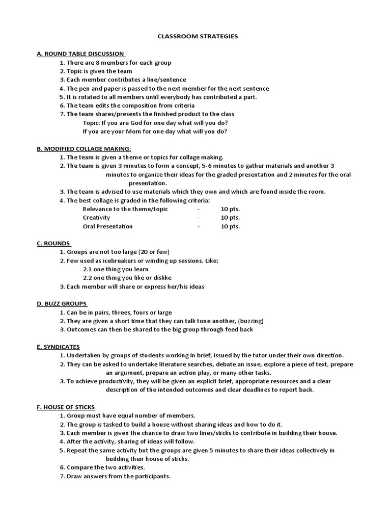 Round Table Teaching Strategies | PDF | Thought | Cognition
