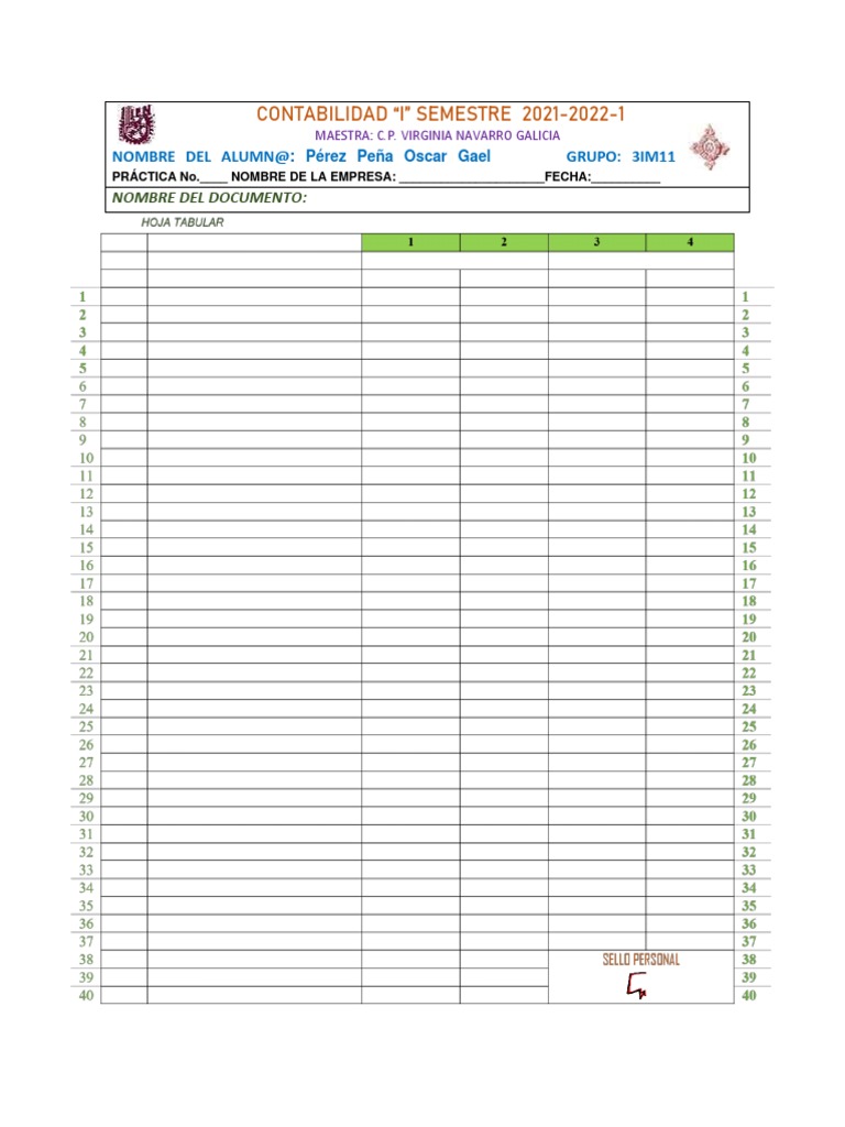 Hoja Tabular 4 Columnas | PDF