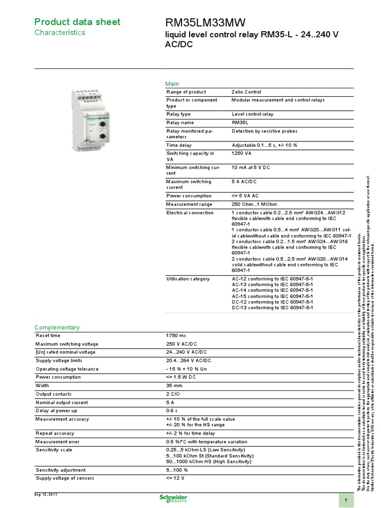 RM35LM33MW Liquid Level Relay Guide | PDF | Relay | Alternating Current