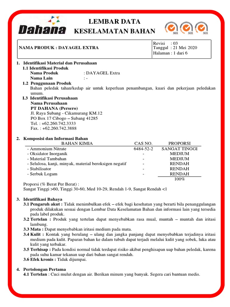 MSDS Dayagel Extra - Ind | PDF