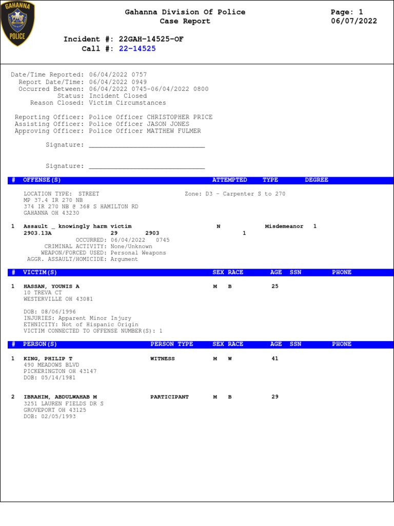Gahanna Police Department Incident Report | PDF