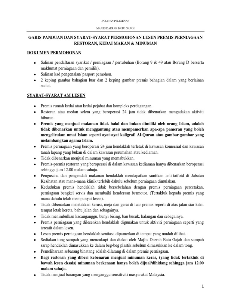 Garis Panduan Dan Syarat-Syarat Permohonan Lesen Premis Perniagaan ...