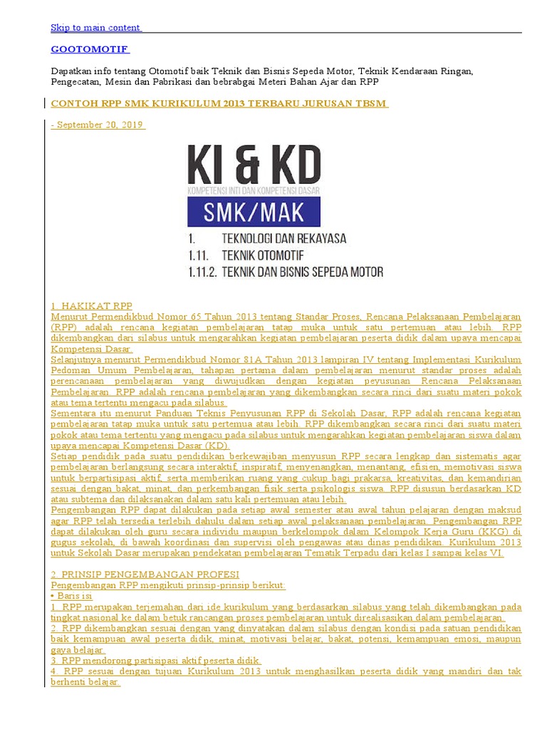 RPP SMK TBSM: Pembelajaran Karburator | PDF