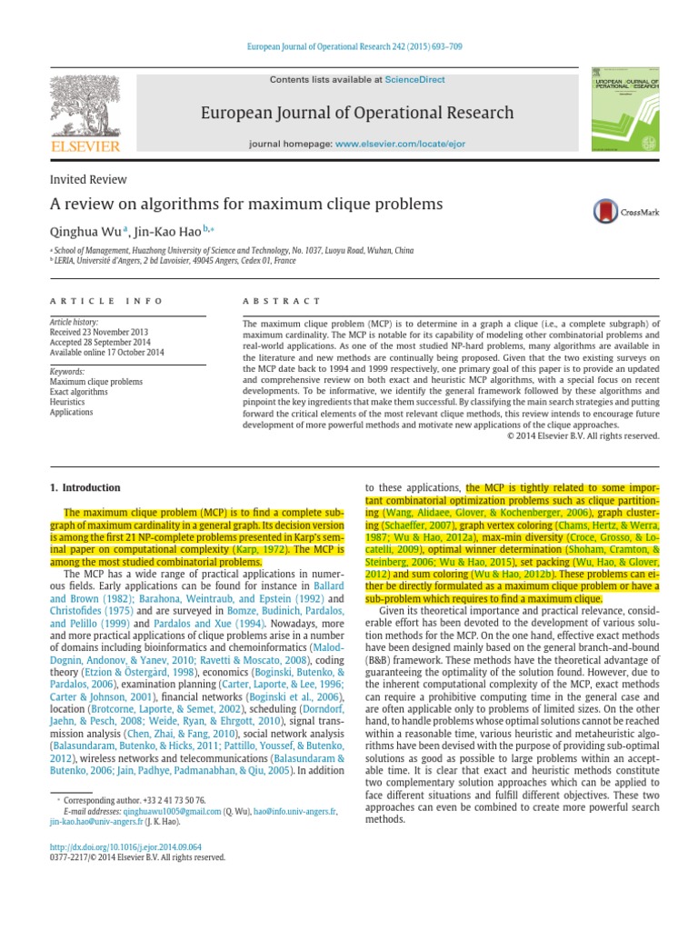 A Review On Algorithms For Maximum Clique Problems Pdf Algorithms Computational Science