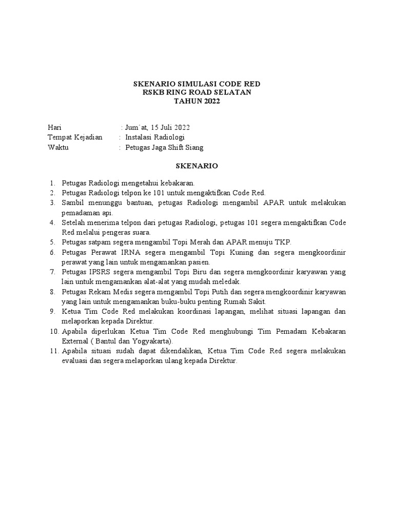 Skenario Simulasi Code Red | PDF