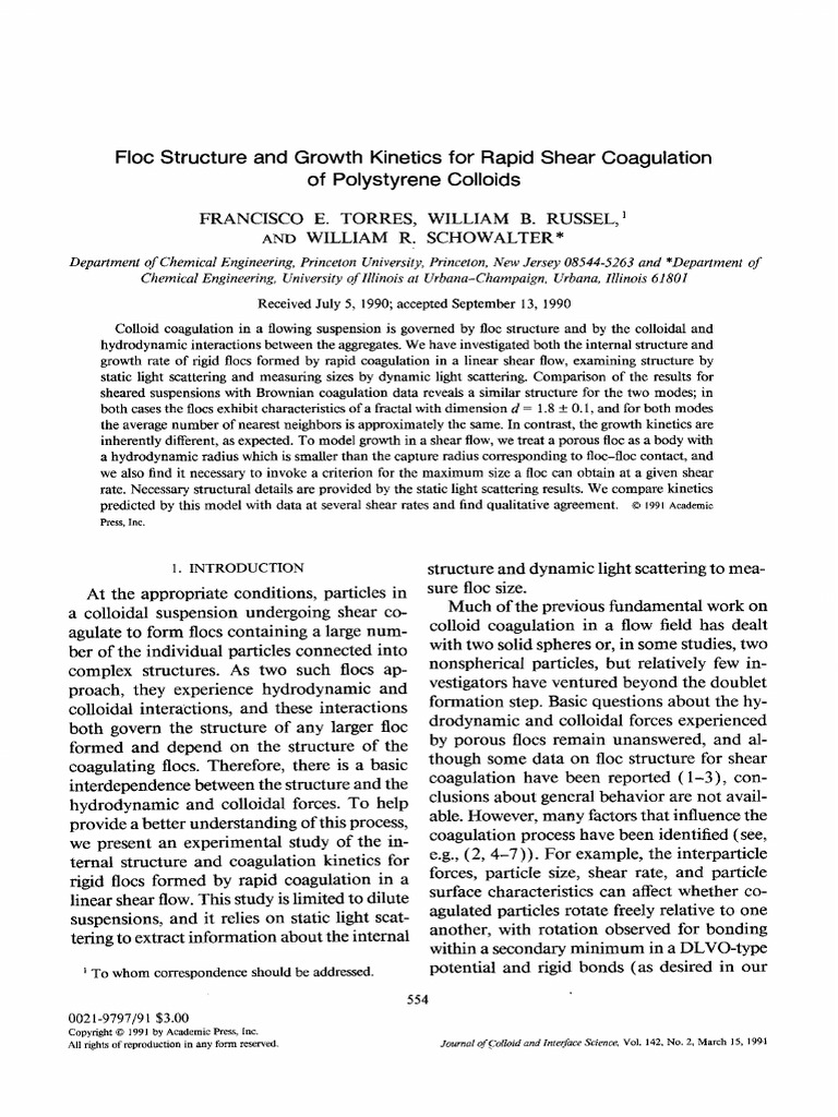 Floc Structure and Growth Kinetics For Rapid Shear Coagulation | PDF ...