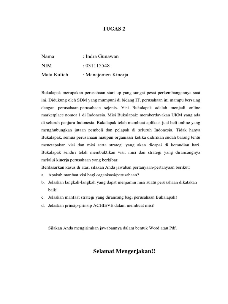 TUGAS 2 Manajemen Kinerja EKMA4263 | PDF