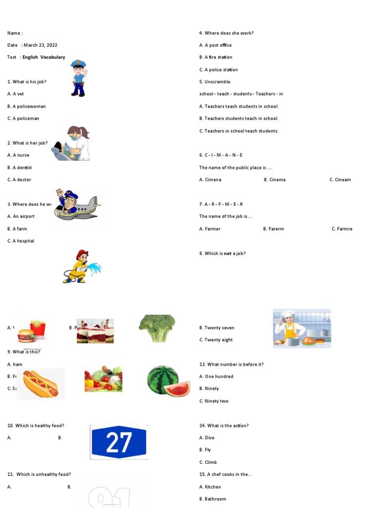 Basic 1 - Vocabulary Test Unit 6-10 | PDF | Cooking | Food And Drink