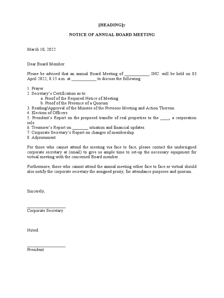 Sample Notice of Meeting | PDF