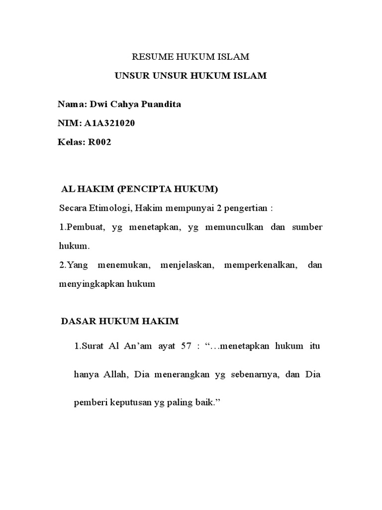 Resume Unsur Unsur Hukum Islam | PDF