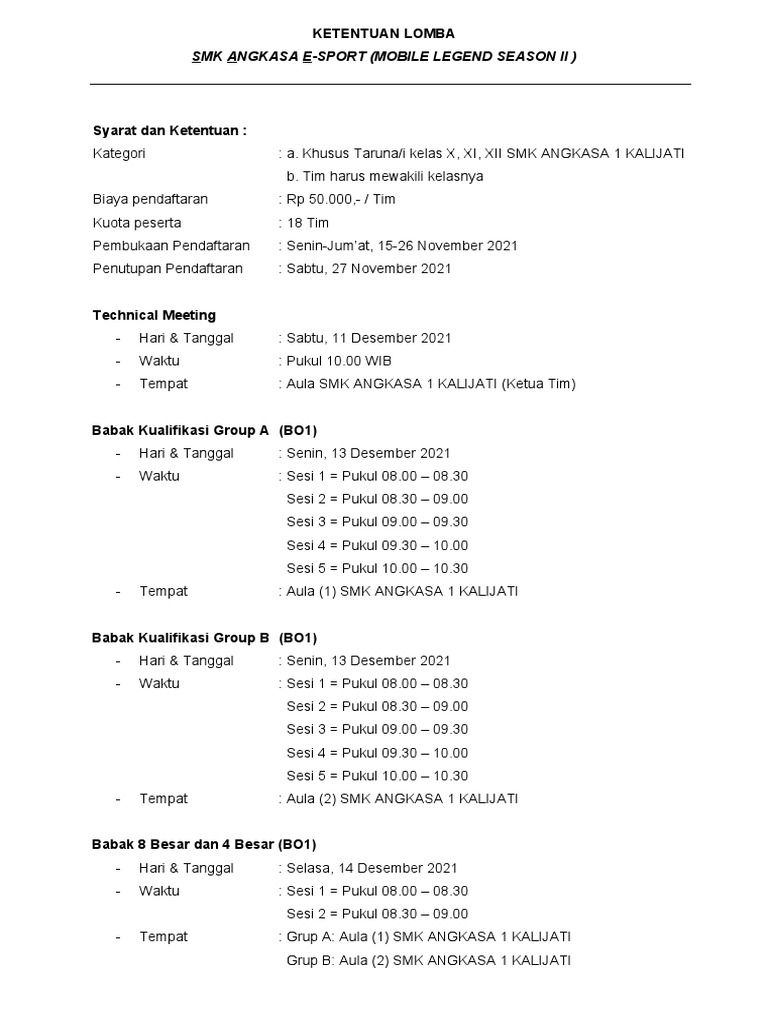 Juknis Dan Formulir Tournament MLBB S-II | PDF