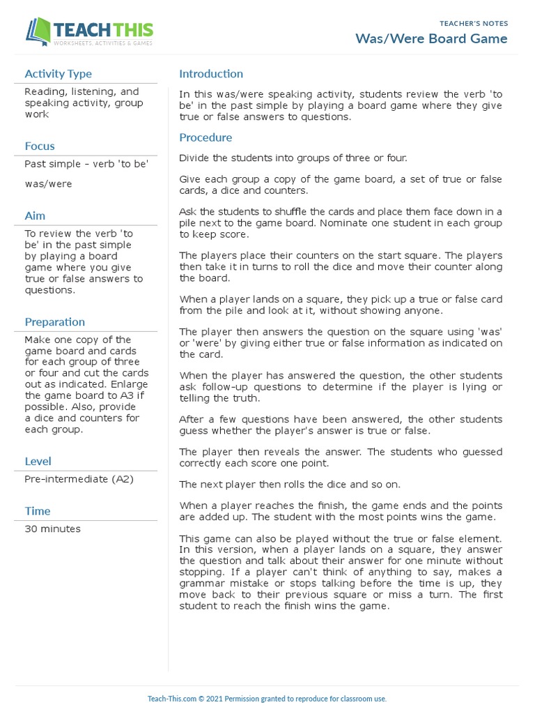 WAS WERE Conversation Practice | PDF