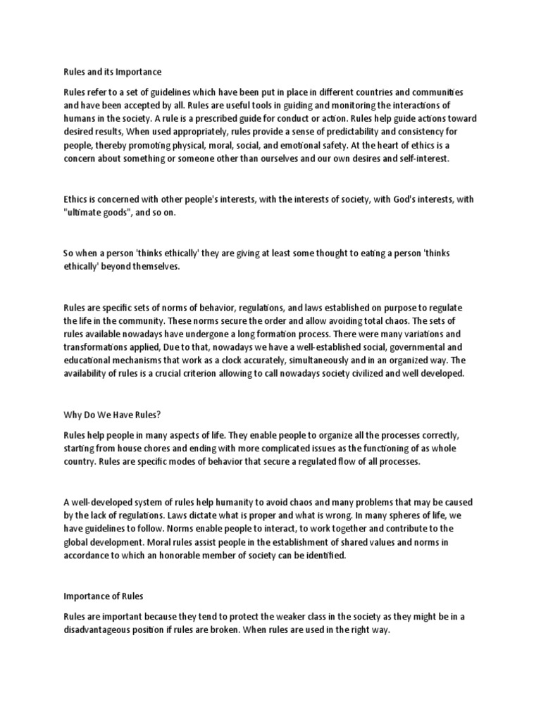 Importance of Rules in Society | PDF | Morality | Reason