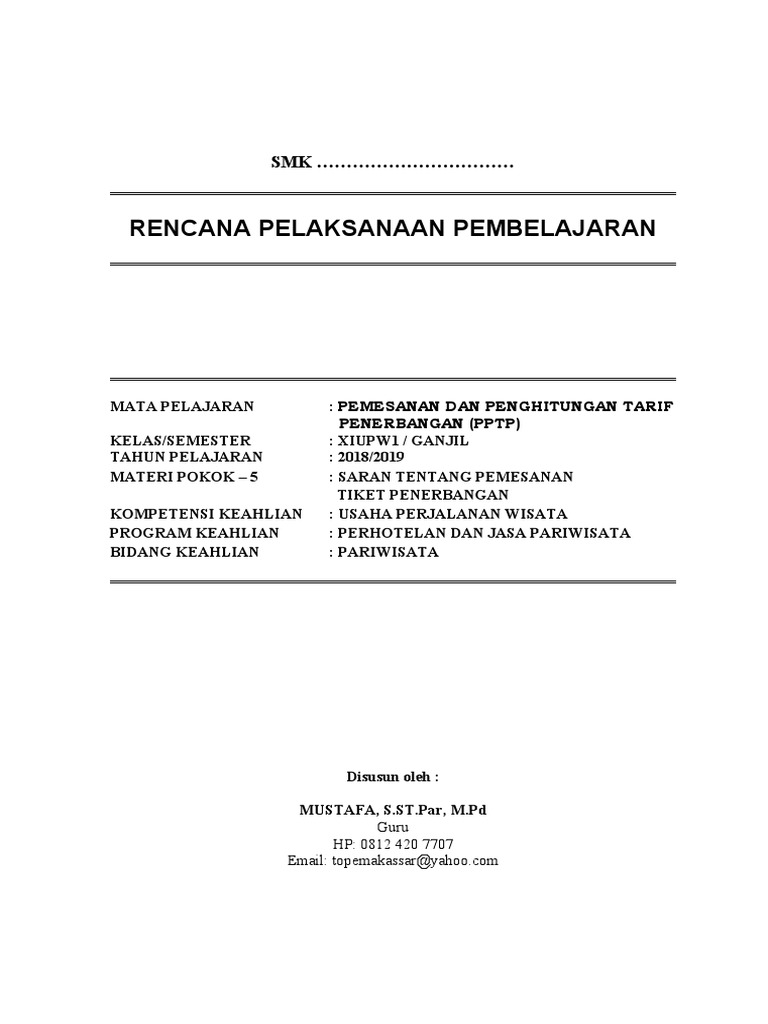 Contoh RPP - 13 Komponen - MUSTAFA | PDF