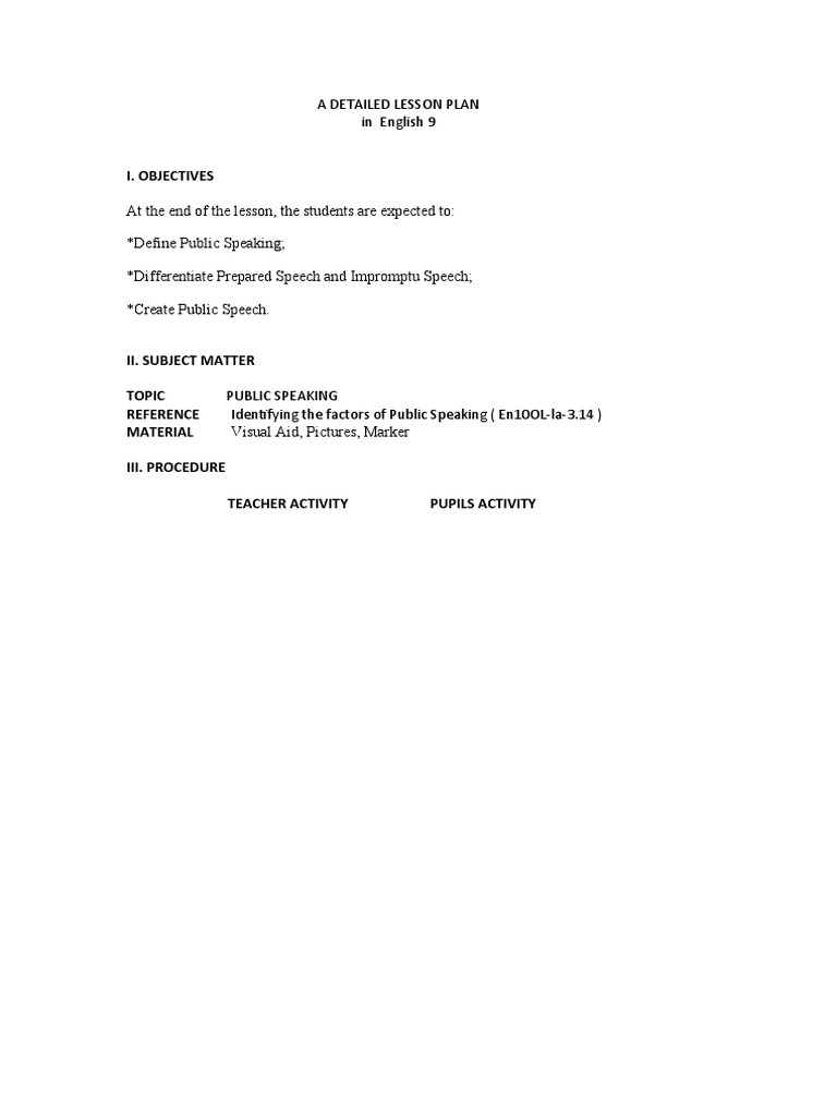 Lesson Plan | PDF | Public Speaking | Lesson Plan