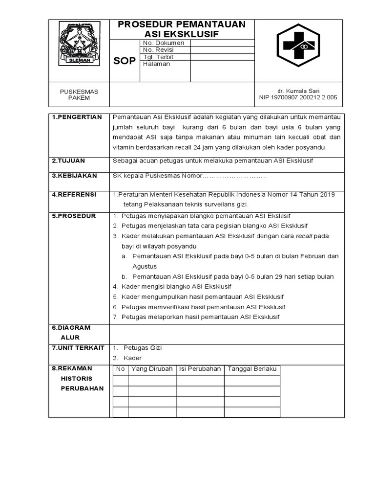 SOP UKM Pemantauan ASI Eksklusif | PDF