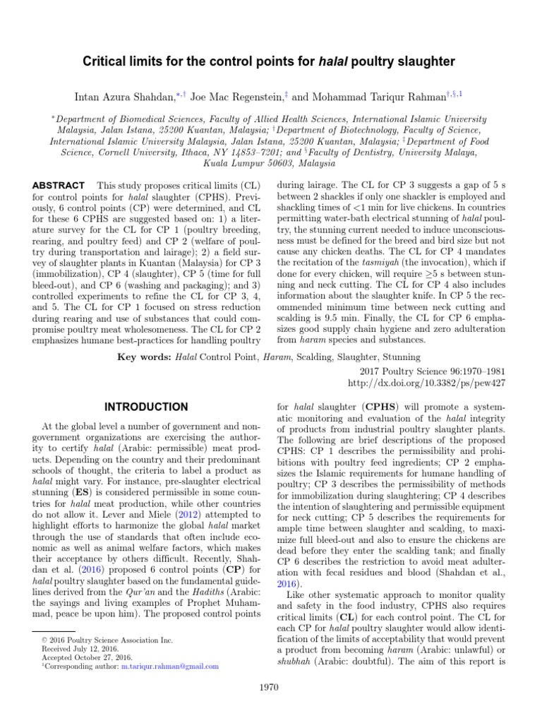 Critical Limits For The Control Points For Halal P | PDF | Animal ...