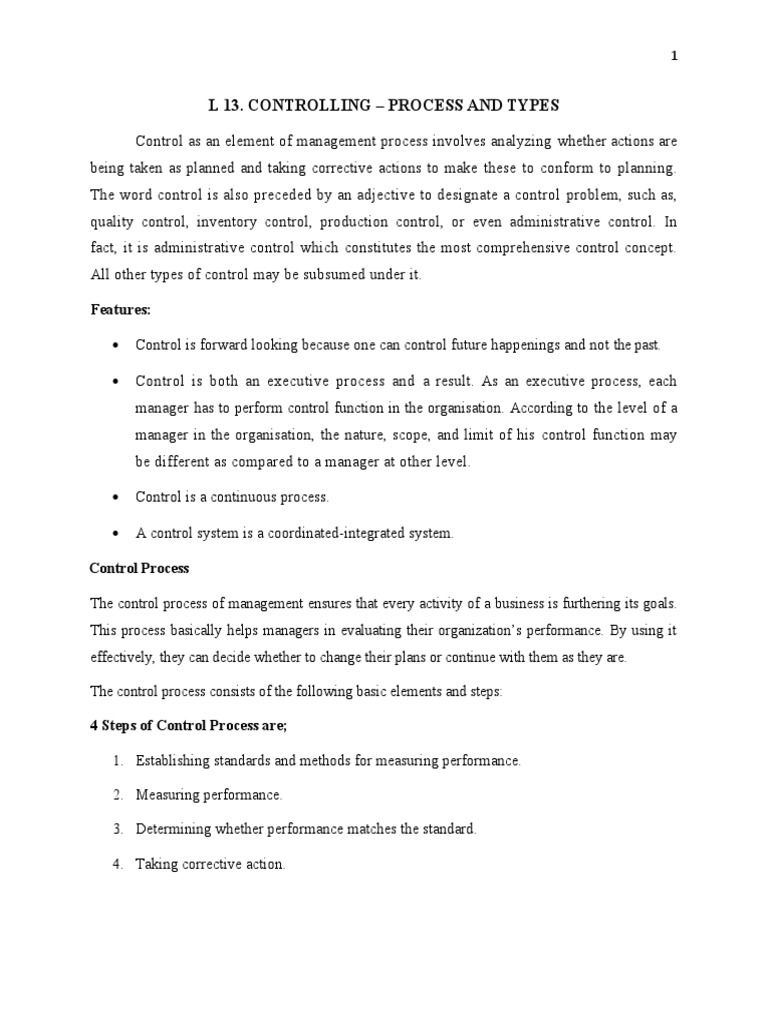 Controlling - Process and Types | PDF | Business | Cognition