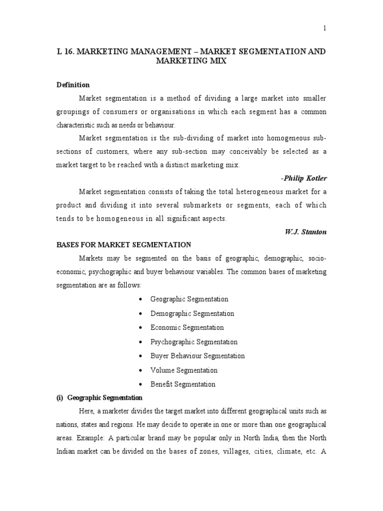 Marketing Management Market Segmentation - Marketing Mix | PDF | Market ...