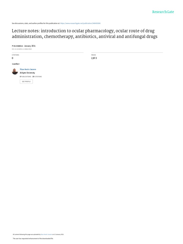 Lecture Notes: Introduction To Ocular Pharmacology, Ocular Route of ...