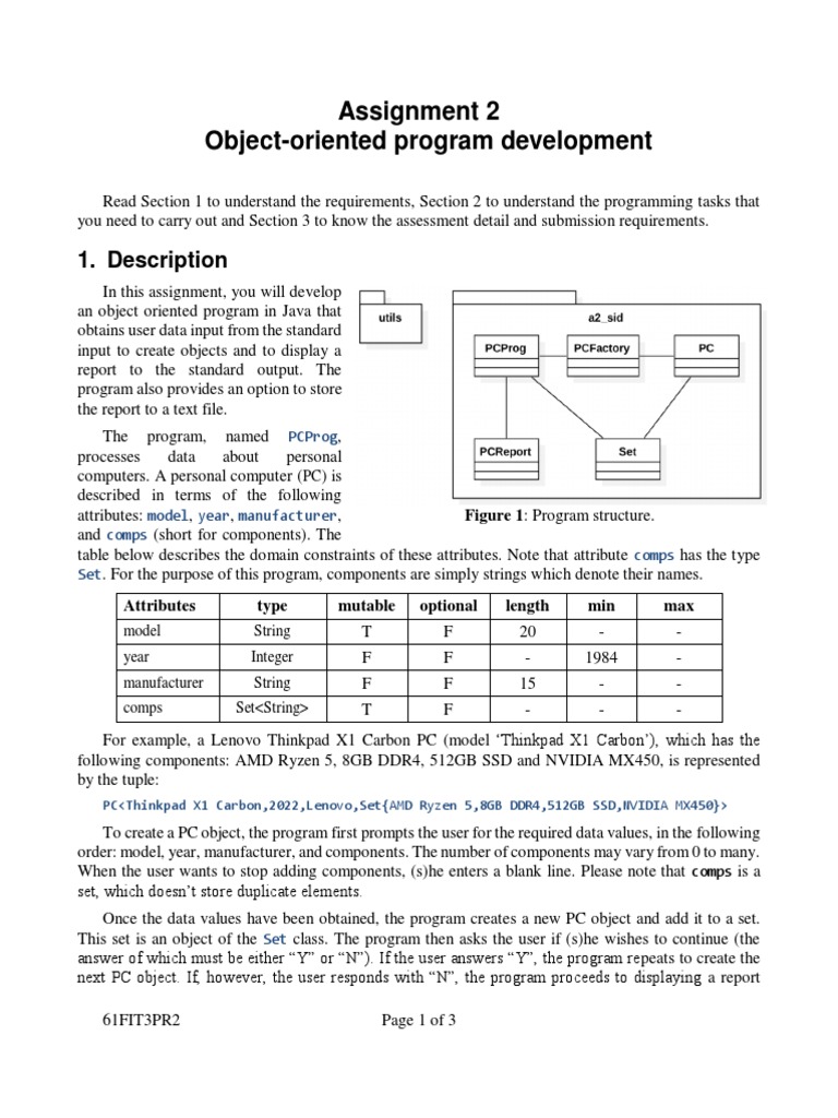 Assignment 2 Object Oriented Program Development 1 Description Pdf Method Computer